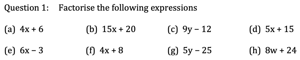 Y9. Algebra. Factorising Expressions – Maths with David
