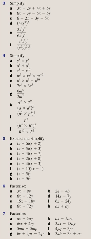 y9. Algebra. General practice with expressions and formulae – Maths ...