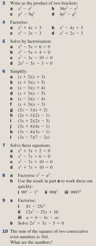 Y9. Algebra. Quadratic Equations. Practice – Maths with David