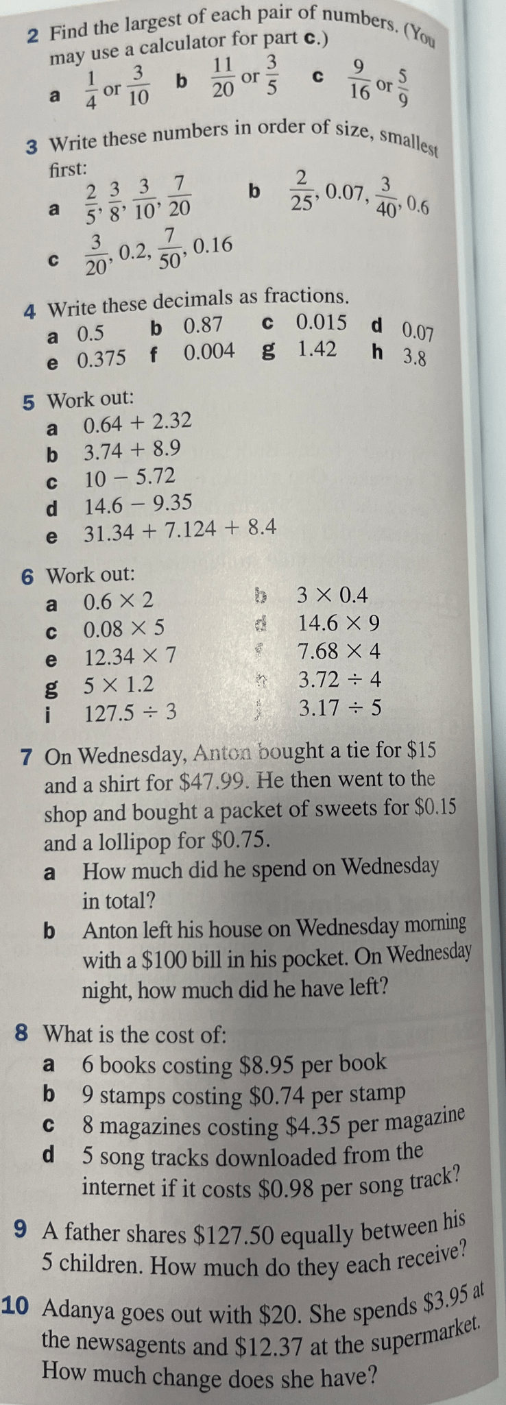 Year 7. Fractions & Decimals Practice – Maths with David