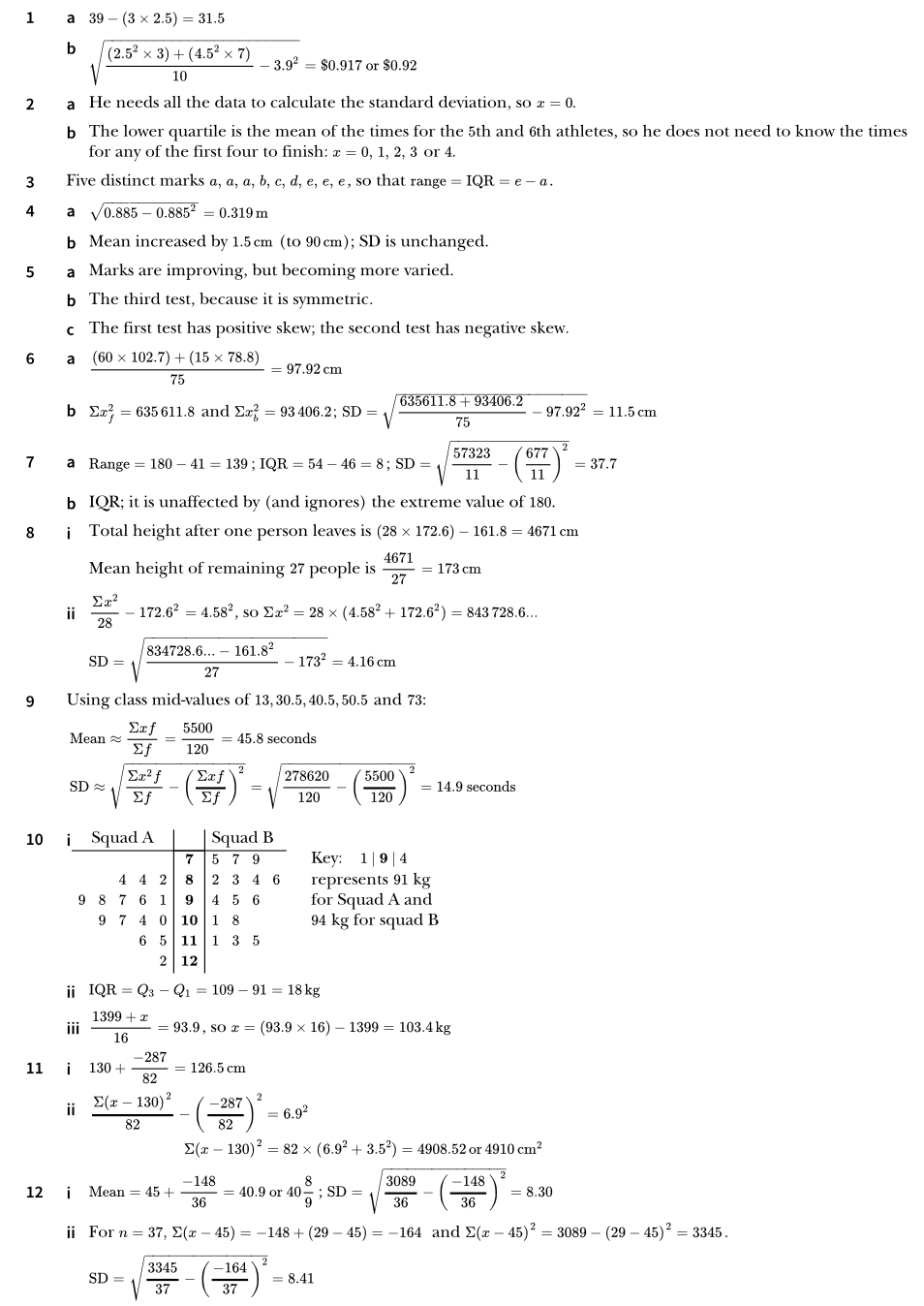 9709, S1. Measures of Variation. Exercise 4 & Mixed Exercise Worked Solutions – Maths with David