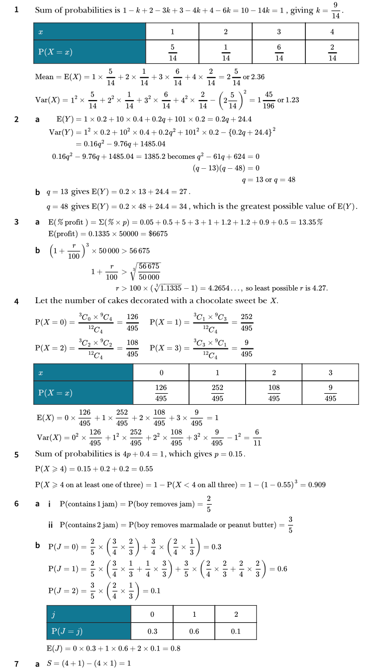 9709, S1. Probability Distributions. Exercise 2 & Mixed Exercise Worked ...