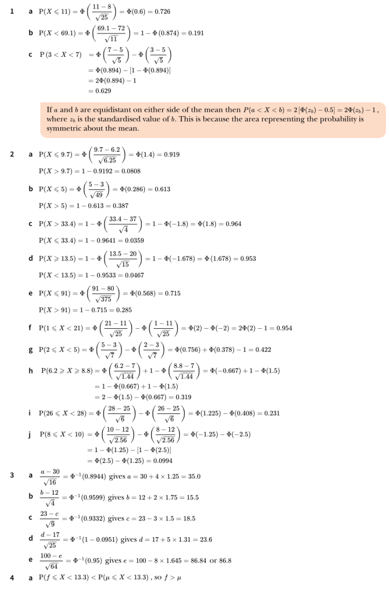 9709, S1. Normal Distribution. Exercise 2 Worked Solutions – Maths with ...