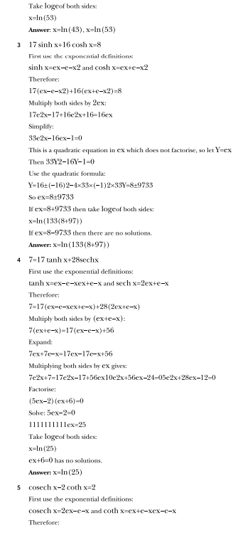Further Maths 2 Hyperbolic Functions Exercise 19a Worked Solutions 4732